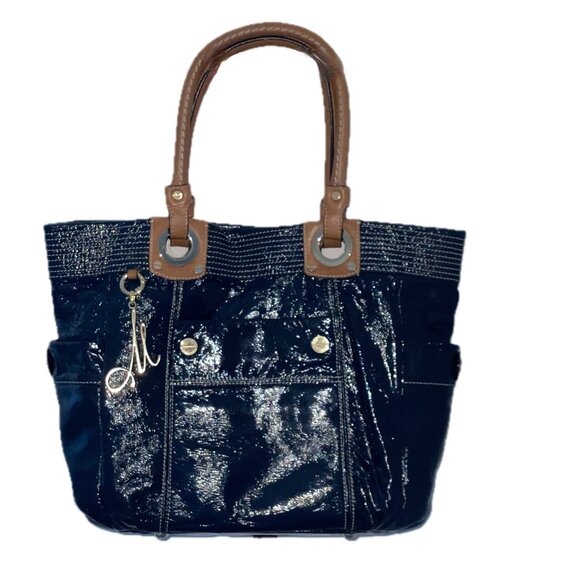 Milly | Bags | Vintage Milly Navy Blue Patent Leather Shoulder Tote Bag ...